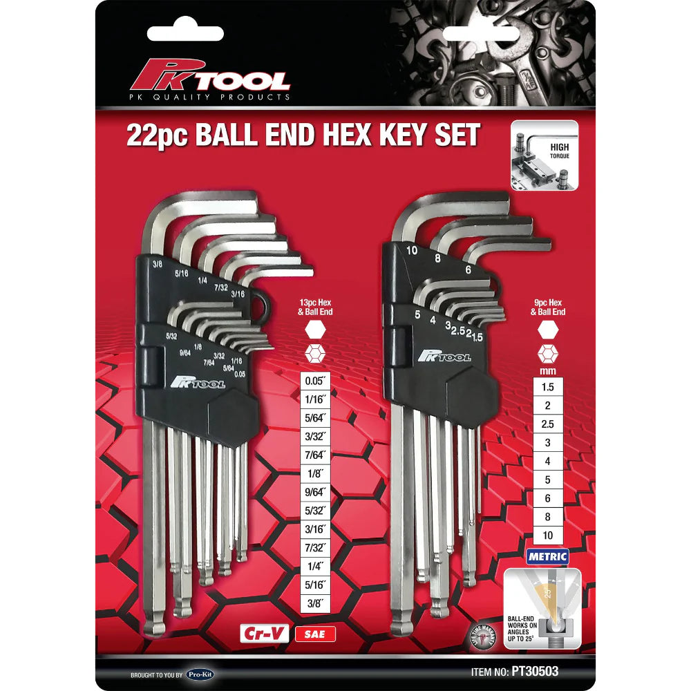 PK Tool 22pc Metric & SAE Ball End Hex Key Set – Auto Parts Guys