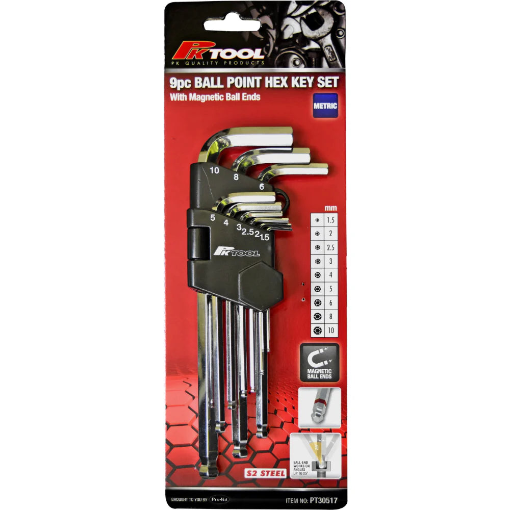PK Tool 9pc Metric Long Ball End Magnetic Hex Key Set – Auto Parts Guys